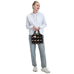Groamaup Insulated Lunch Bag Black Cartoon Dachshund Puppy Dog Reusable Cooler Tote Lunch Bags For Office Travel