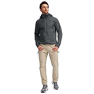 Pudolla Men's Lightweight Puffer Jacket Winter Thermal Running Jacket Hybrid Waterproof Down Coat for Golf Hiking(Dark Grey Large)