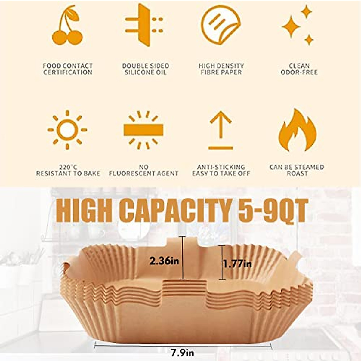 100 Pcs Air Fryer Disposable Paper Liner Square Large Air Fryer Liners Filters for Oil-proof, Water-proof, Food Grade Parchment 8.0 Inch