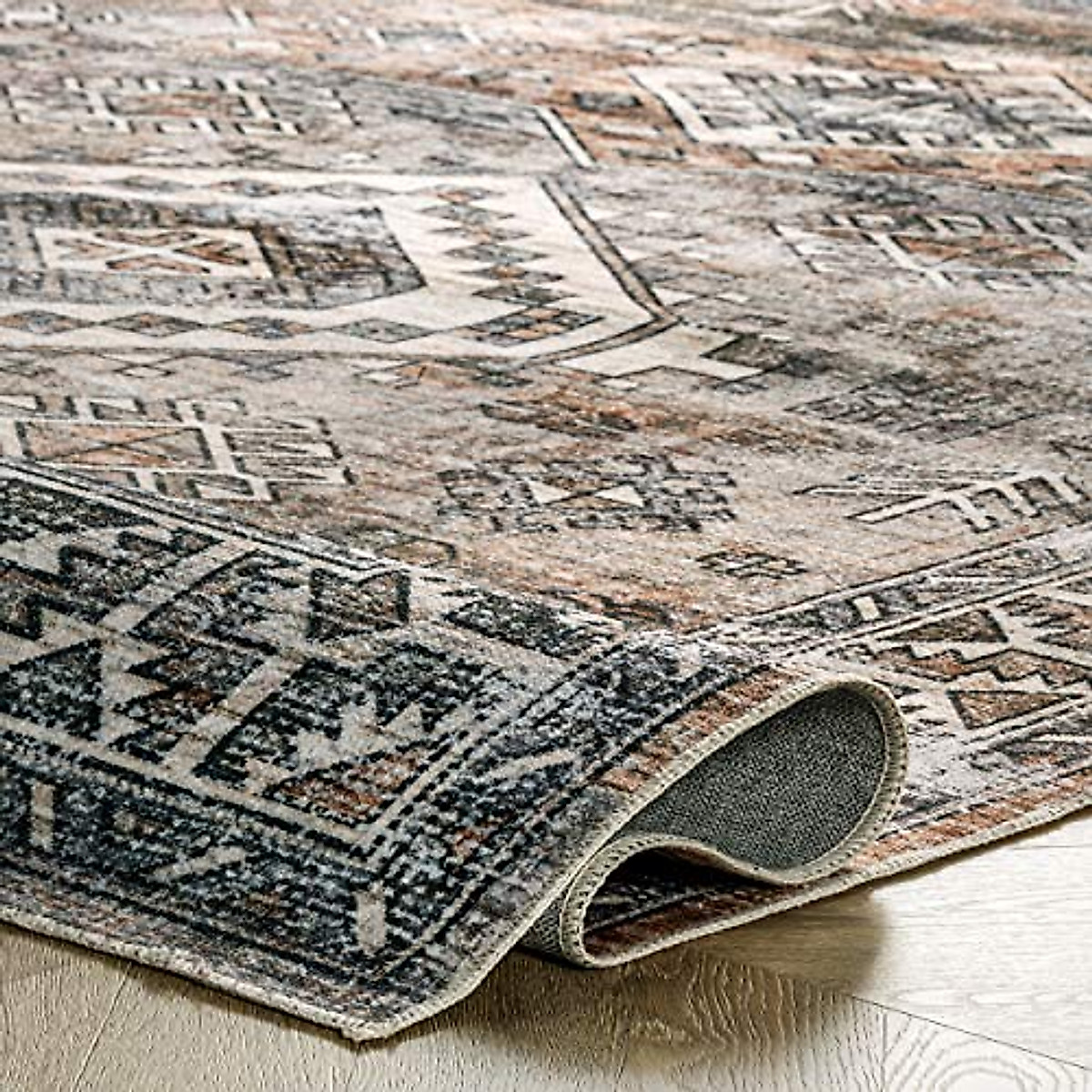 nuLOOM Bowie Machine Washable Tribal Pattern Area Rug, 4' x 6', Rust