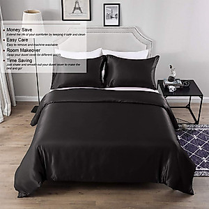 Opulence Bedding Silk Satin Duvet Cover Set Black Oversized King 3 Piece (Duvet Cover + 2 Pillowcases) Comforter Cover Oversized King Size Zipper Closure