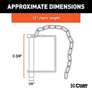 CURT 25012 Trailer Coupler Pin with 12-Inch Chain, 1/4-Inch Diameter x 2-3/4-Inch Long
