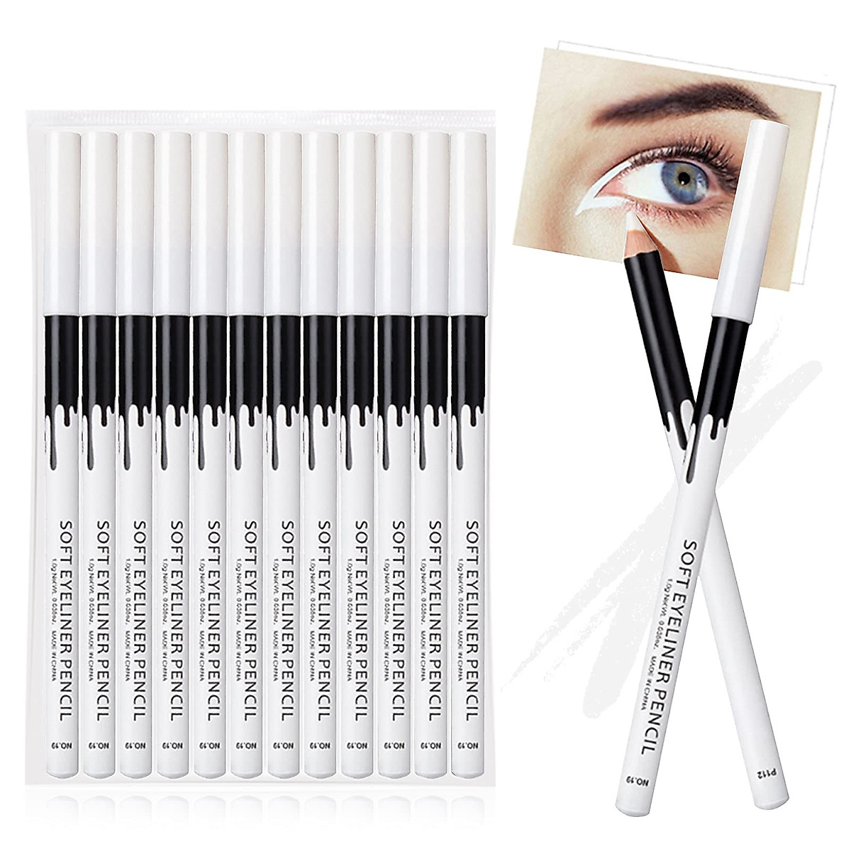 Erinde Liquid Glitter Eyeshadow, White Eyeshadow Stick, 12PCS White Eyeliner Pencil