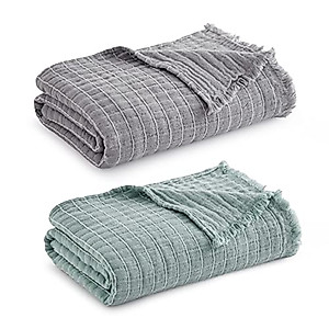 Bedsure 100% Cotton Muslin Blanket Grey Queen & Bedsure 100% Cotton Muslin Blanket Sage Green Throw