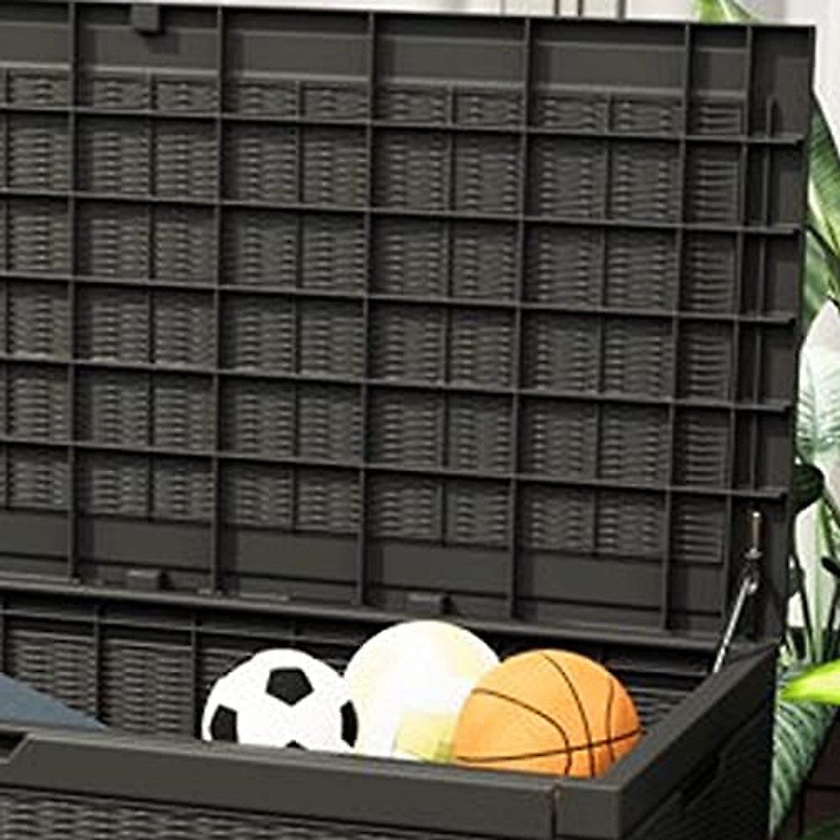 LESIMI Large Outdoor Storage Deck Box, 100 Gallon Resin Organizer Box for Patio Garden Poolside Outdoor Waterproof and Lockable, Black