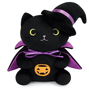 KOPHINYE Halloween Plush Black Cat Plush - 9inch Halloween Black Cat Stuffed Animal Witch Cat Plushie - Cute Halloween Stuffed Toys Decorations Halloween Plushies Gift for Kids