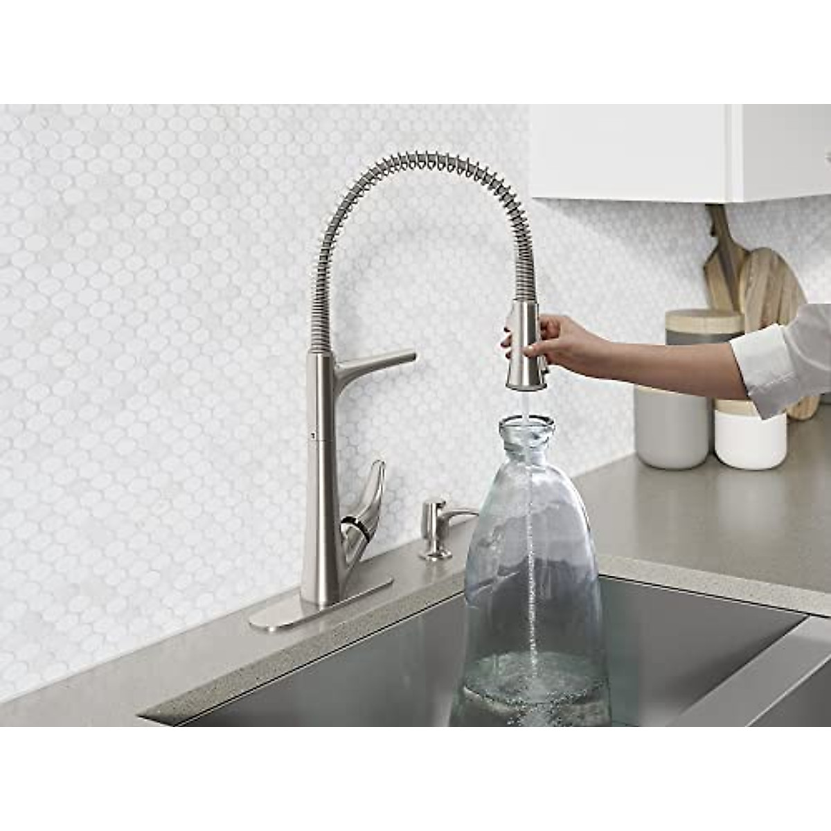 KOHLER R27459-SD-VS Lilyfield Commercial Style Pre-Rinse Single-Handle Semi-Professional Kitchen Sink Faucet, Vibrant Stainless