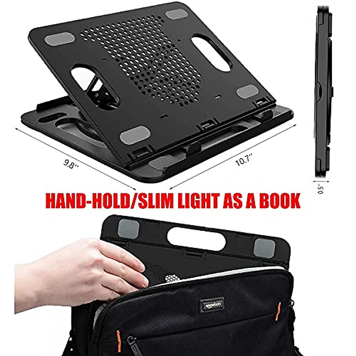 KEROLFFU Laptop Stand Cooler with Rotating Base 360degree,Phone Stand Include, Portable Foldable Laptop Riser for 10 to 17” Notebook (Suits MacBook/Air)