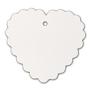 LWR CRAFTS 100 Hang Tags Scalloped Heart with Jute Twines 100ft (2 1/2" x 2 3/8", White)