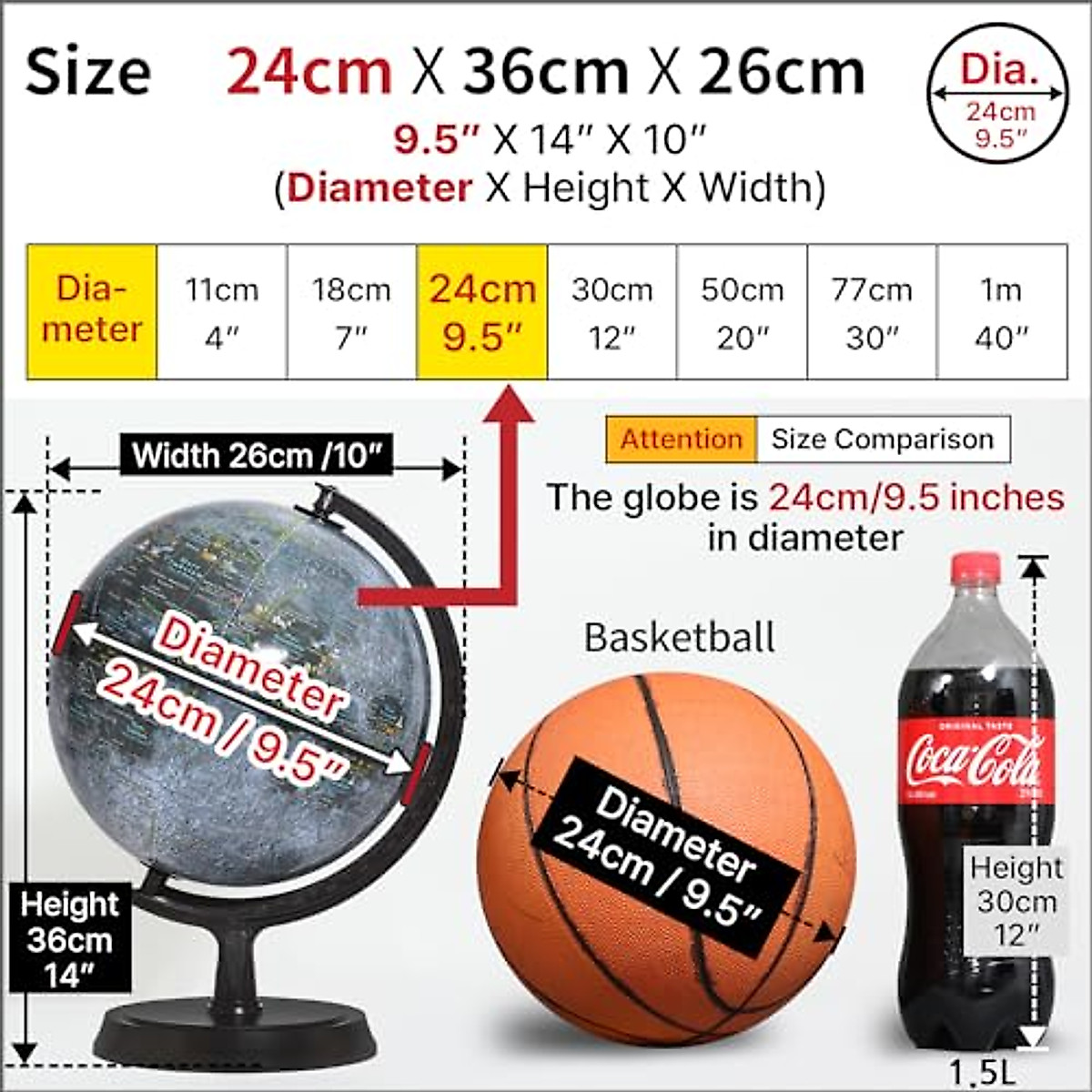 Mapsoft Expolorer Moon Globe, 24cm/9.5", M-24, Lunar Globe, Moon Map, Lunar Map