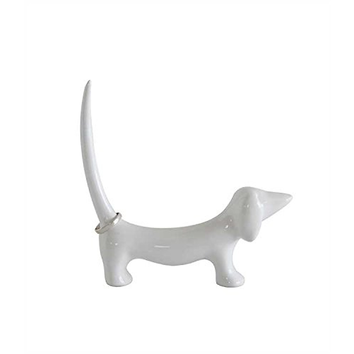 Creative Co-op DA5601 White Stoneware Dachshund Ring Holder, 5.12" L x 4.9" H