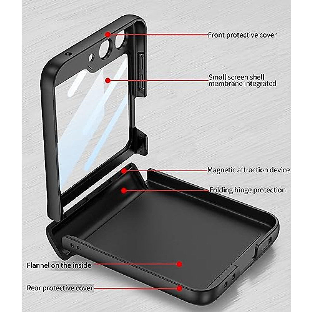 Magnetic Folding Phone Case for Samsung Galaxy Z Flip 5, All Inclusive Phone Protective Case for Flip5, Solid Color with Glass Screen Protector (Black)