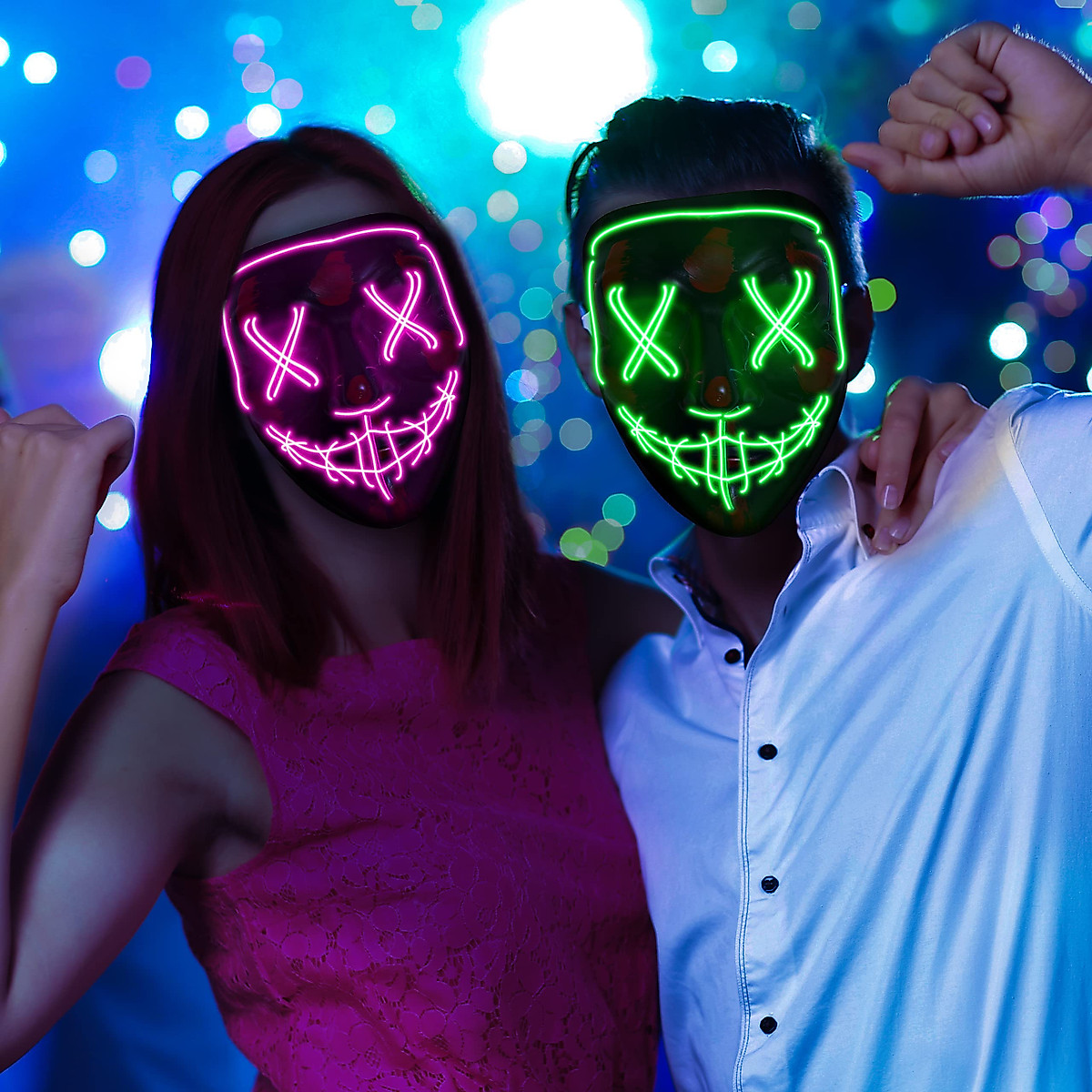 Sago Brothers LED Light Up Mask, Scary Mask for Carnival, Halloween, Rave Parties, Clubs, Masquerades, Costume Parties, 3 Light Modes, One Size Fits All, Unisex-Adults