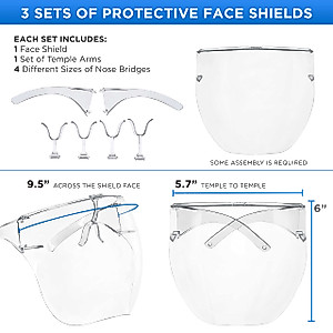 Salon World Safety (Pack of 3 Protective Face Shield Full Cover Visor Glasses with Frames - Ultra Clear Reusable Plastic Goggles, Anti-Fog - Eye Nose Mouth Personal Protection, Sanitary Droplet Guard