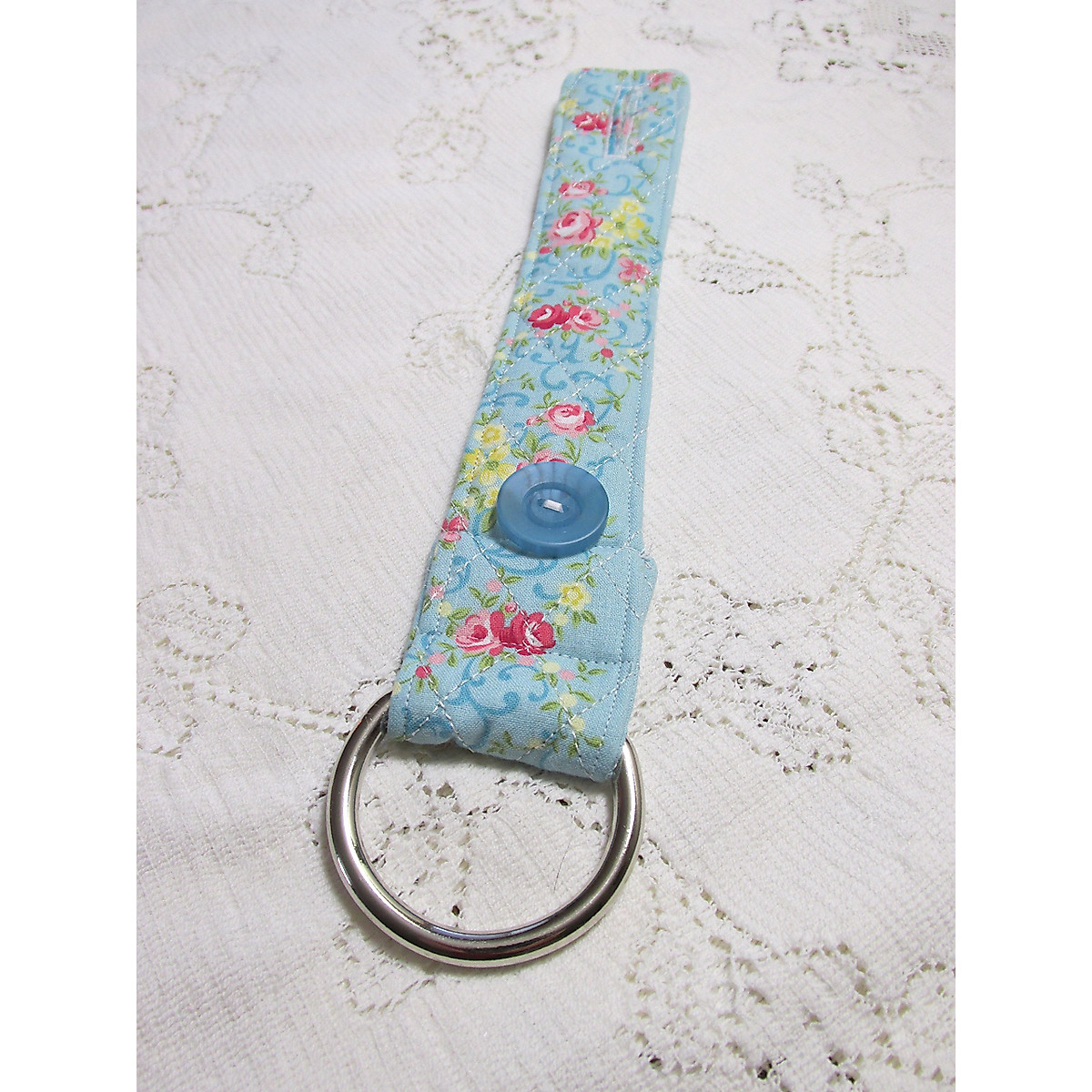 Shabby Chic Blue Roses Quilted Kitchen Towel Holder - Heavy-Duty D-Ring - Kitchen Towel Hanger - Towel Keeper