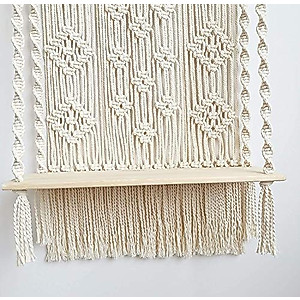 YuanKanJu Macrame Wall Hanging Shelf Bohemian Wall Decor Macrame Shelf Handmade Cotton Wood Hanging Shelf Organizer Hanger Bohemian Wall Decor Bohoboho Shelves (#4)