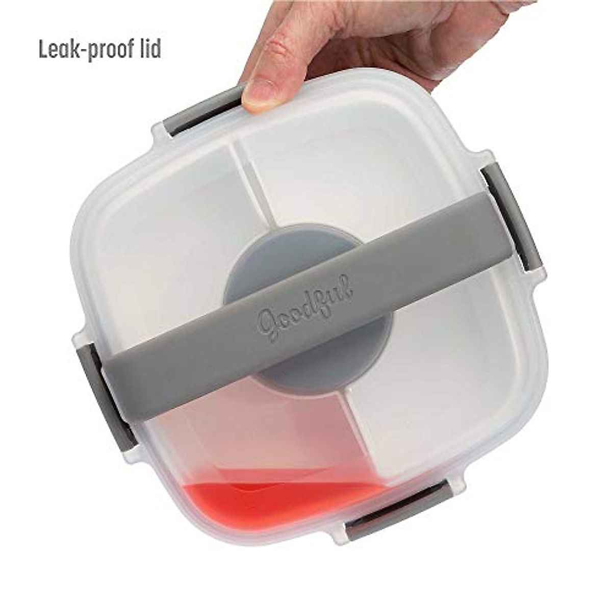 Goodful Stackable Lunch Box Container, Bento Style Food Storage with Removeable Compartments for Sandwich, Snacks, Toppings & Dressing, Leak-Proof and Made without BPA, 56-Ounce, Gray