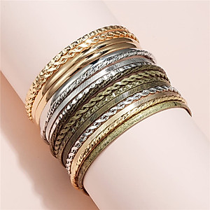 RINTOLER 16Pcs Gold Bangle Bracelets for Women - Multi Layer Stackable Textured Bracelets Boho Jewelrys Set.