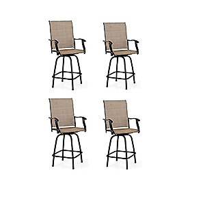 PHI VILLA Patio Swivel Bar Stools Outdoor Swivel 2 Bar Height Chair Patio Furniture Set, (Set of 4)