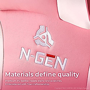 N-GEN Gaming Chair Ergonomic Office Chair PC Desk Chair with Lumbar Support Flip Up Arms Levelled Seat Style Headrest PU Leather Executive High Back Computer Chair for Adults Women Men (4. Peach Pink)