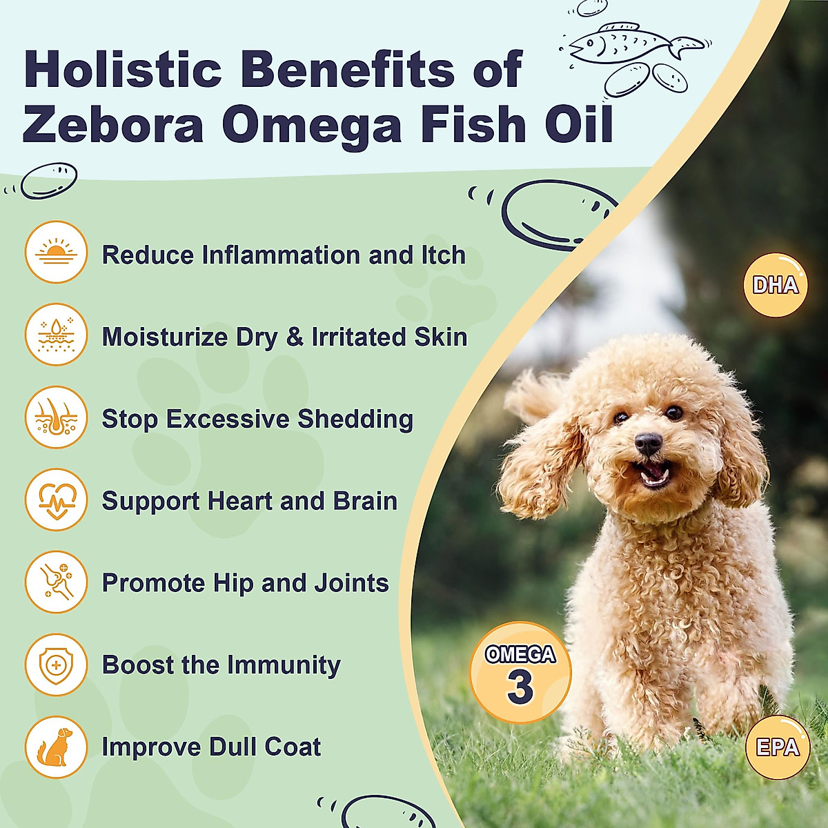 Omega 3 Fish Oil for Dogs, Dog Fish Oil Powder, Wild Caught Fish Oil, EPA&DHA, Krill Oil, Kelp, Dog Skin and Coat Supplement, Anti Itch & Shedding, Support Dry Skin, Joint Health, Dog Allergy Relief