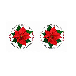 USPS Global Poinsettia (Block of 2) Postage Forever Stamps (Good for 1 Ounce of International First-Class Mail) 2018 Scott #5311
