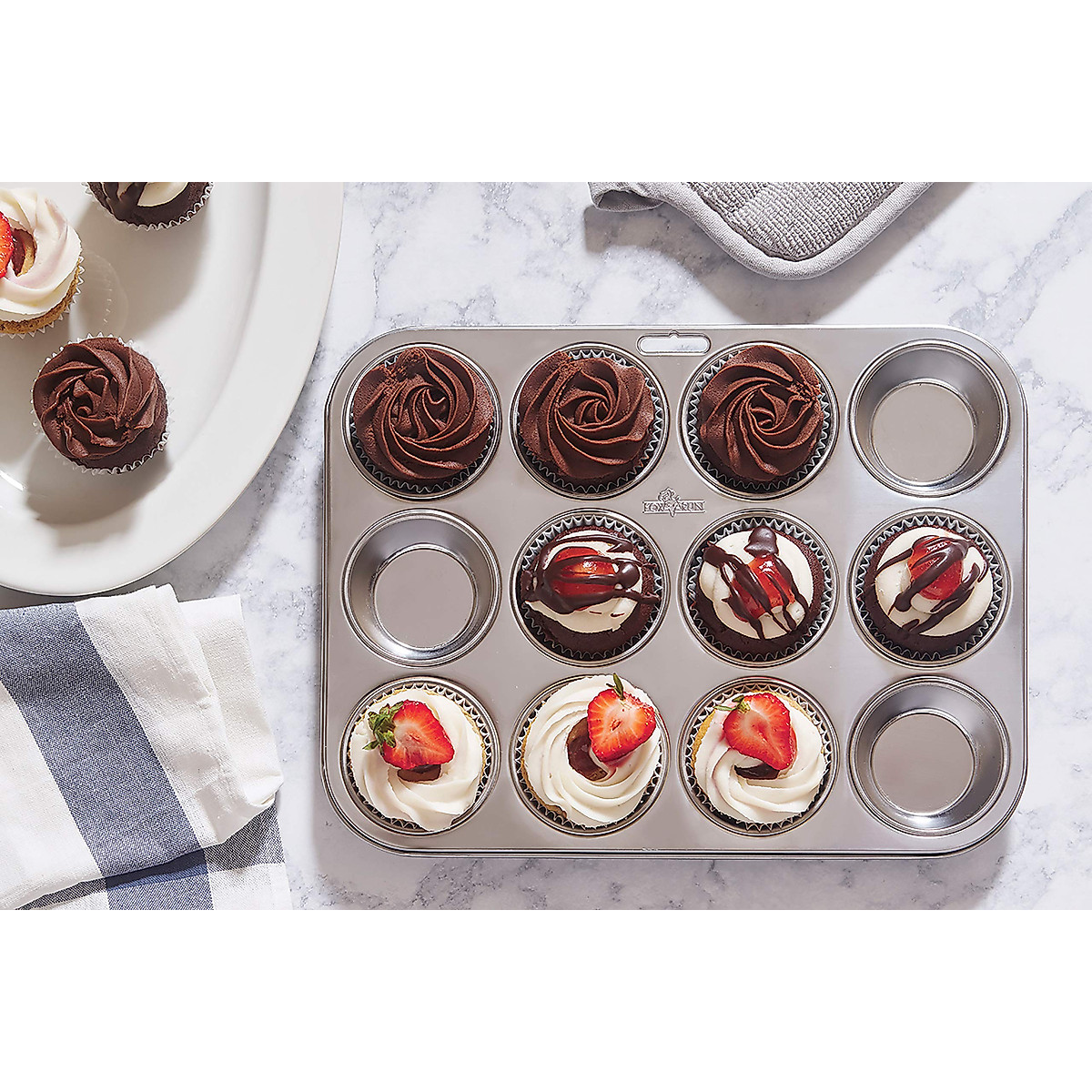 Fox Run 12-Cup Muffin and Cupcake Baking Pan, 10.5 x 13.75 x 1.25 inches, Silver