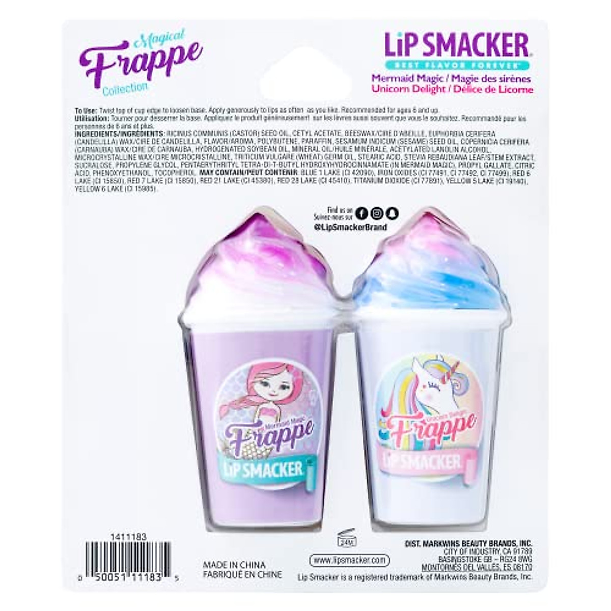 Lip Smacker Magical Frappe Collection 3 Pack Beverage Lip Balm - Moisturizing, Soothing Unicorn & Mermaid Delight/Magic