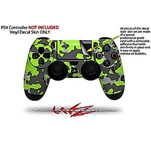 WraptorSkinz Skin Compatible with Sony PS4 Dualshock Controller PlayStation 4 Original Slim and Pro WraptorCamo Old School Camouflage Camo Lime Green (Controller NOT Included)