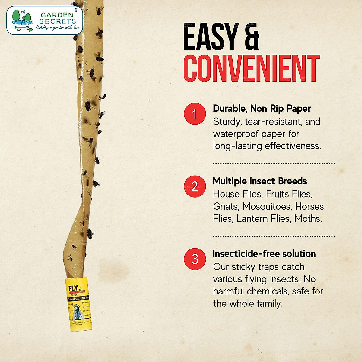 GARDEN SECRETS® Insect Bug Fly Glue Paper Catcher Trap Ribbon Tape Strip Sticky Flies 16 Rolls