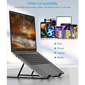 BoYata Laptop Stand, Portable Laptop Holder Computer Stand for Desk, Aluminum Foldable Laptop Riser with 6 Levels Height Adjustment, Compatible with MacBook, HP, Lenovo, Dell, 10-15.6" Laptops (Black)
