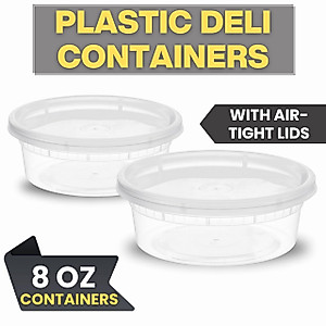 Smygoods 8oz Plastic Deli Containers with Lids - 40 Count, Stackable, BPA Free, Clear