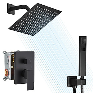 annazom Shower Faucet Set Rain Shower System Matte Black with High Pressure 8-Inch Shower Head Handheld Square Shower Head Bathroom Luxury Rain Shower Faucet Shower Complete Combo Kit Wall Mounted