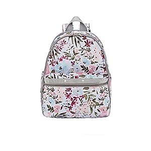 LeSportsac Adoration Basic Backpack/Rucksack, Style 7812/Color F570, Delicate & Romantic Watercolor Inspired Floral, Multicolor Canvas Showcases Brushstrokes in Pink, Blue & Avocado Green, Pearlized