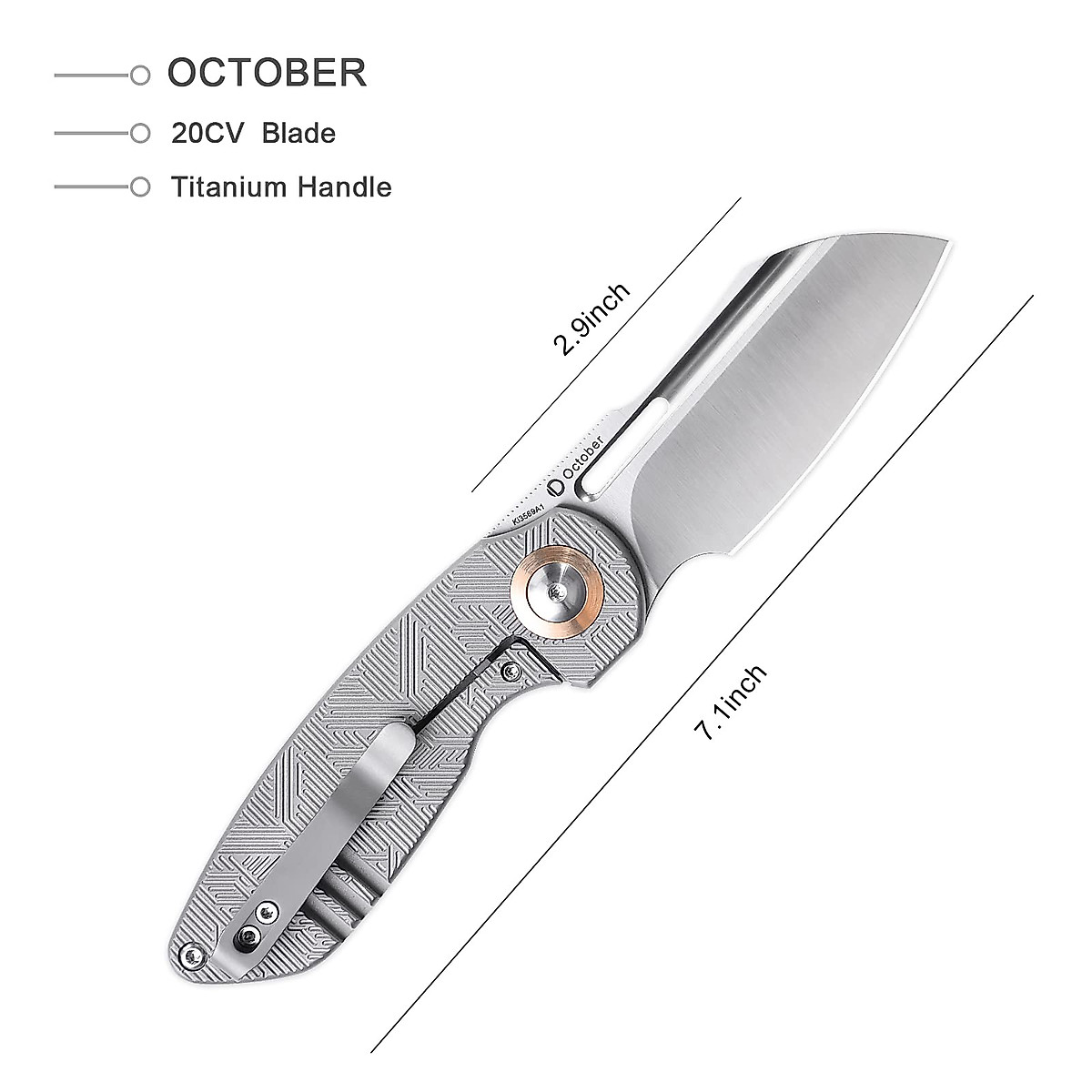 Kizer OCTOBER Folding Knife 2.91 Inches 20CV Blade Steel Pocket Knife Titanium Handle Ki3569A1