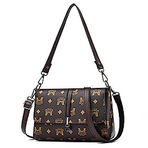 Small Shoulder Bag with 2 Removable Straps Leather Crossbody Clutch Purse Tote Handbag for Women Brown
