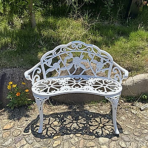 KAI LI Garden Bench, Metal Aluminum Rose, Suitable for Garden Porch Park Front Porch Balcony Outdoor (White)