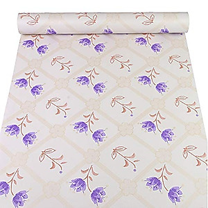 HOYOYO Beige Geometric Rhombus Flowers Self-Adhesive Liner Paper,Purple Blossom Removable Peel and Stick Dresser Cabinets Furniture Table Desk Home Decor 17.8 x 118 inch