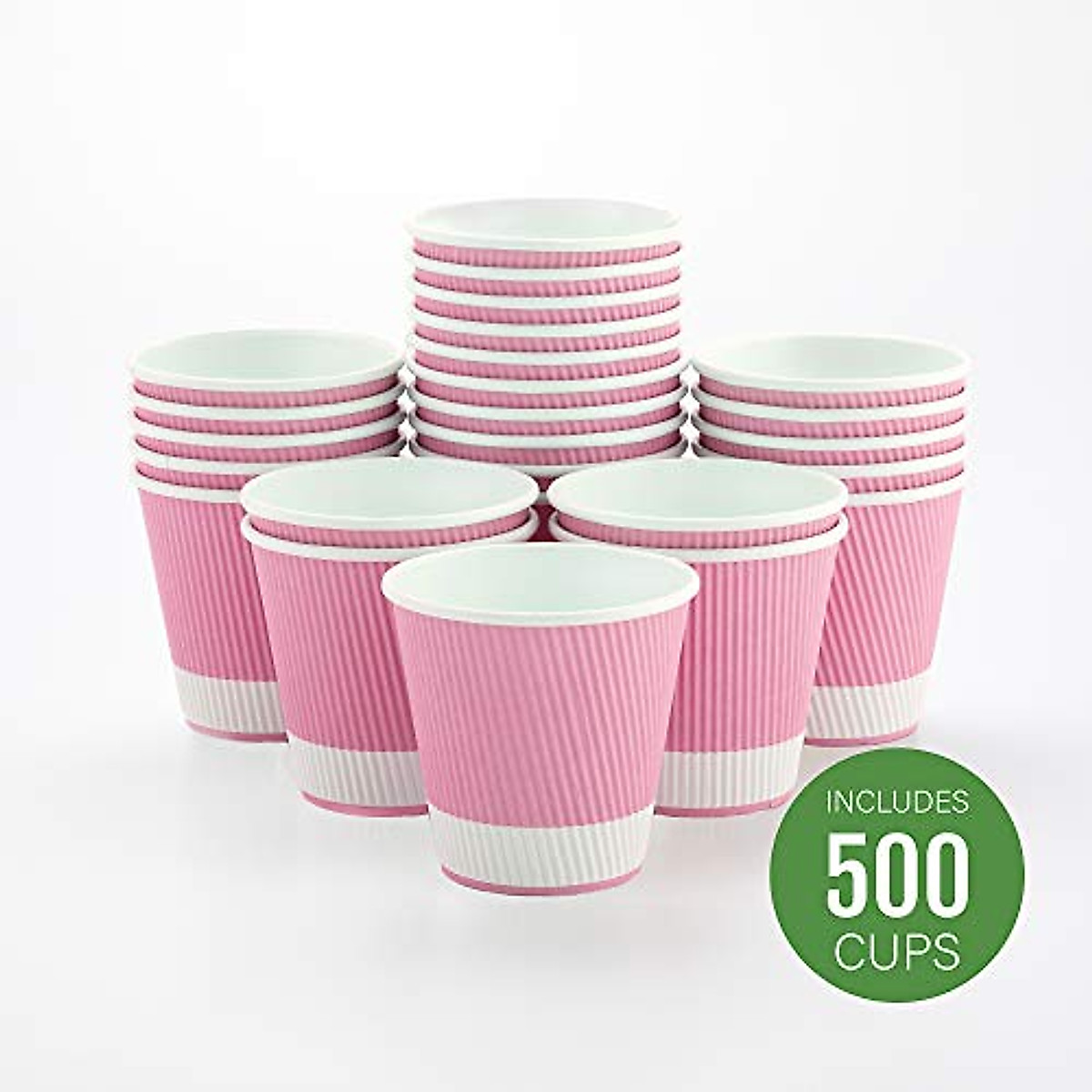 8 Ounce Disposable Coffee Cups, 500 Double Wall Hot Cups For Coffee - Lids Sold Separately, Rippled Wall, Light Pink Paper Insulated Coffee Cups, For Coffee, Tea And More-Restaurantware