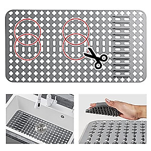 Moryimi Silicone Sink Protectors for Kitchen Sink with Cleanging Brush, Grey Sink Mats with feet, Large Grips Silicone Sink Mat for Bottom of Kitchen Farmhouse Stainless Steel Porcelain Sink 25"x13"