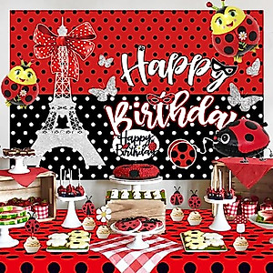 103 PCs Ladybug Birthday Party Decorations, Fiesec Ladybug Party Supplies Backdrop Balloon Garland Banner Tablecloth Cake Cupcake Topper Walking Balloon Polka Dots Red Black