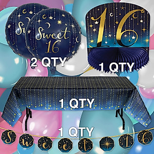 Havercamp Sweet 16 Birthday Party Decoration Collection; Stars, Moons and Gold “Bling” over an Ombre’ Night Background.