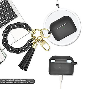 AirPods Pro 2nd Generation Case Cover (2022), ORATYFAN Silicone AirPod Pro 2 Case with Cute Chain Bracelet Keychain, iPod Pro 2 Shock-Absorbing Protective Case Accessories for Women Girls (Black)