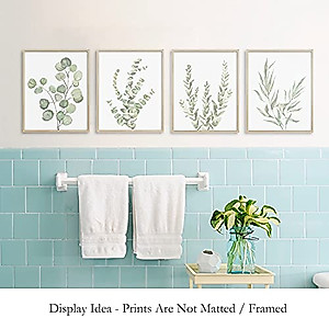 Howwii Botanical Boho Bathroom Decor Wall Art Prints, UNFRAMED Sage Green Plants Decor for Bedroom|Office, Minimalist Eucalyptus Leaves Watercolor Art Prints, Set of 4 Pictures, 8"x10" No Frames