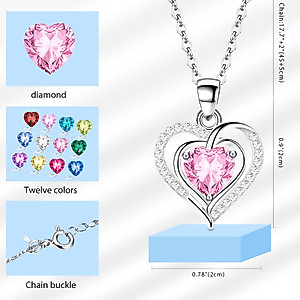 bellstar Heart Pendant Necklaces for Women 925 Sterling Silver with Birthstone Zirconia, Birthday Mother’s Day Christmas, Valentine' Jewelry Gift for Mom Women Girls
