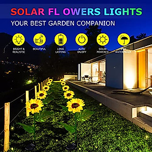 10 Pack Sunflower Solar Lights Outdoor Artificial Sunflower Garden Stake Lights Waterproof Sunflower Shape LED Landscape Lights for Home Office Party Yard Garden Lawn Porch Walkway Decoration