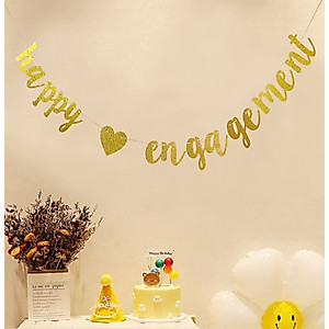 YaFeiDa Happy Engagement Banner Future Mr & Mrs Banner for Engagement Bridal Shower Bride and Groom Party Decorations Pre-Strung Sign (Gold) (SKA-NB024)
