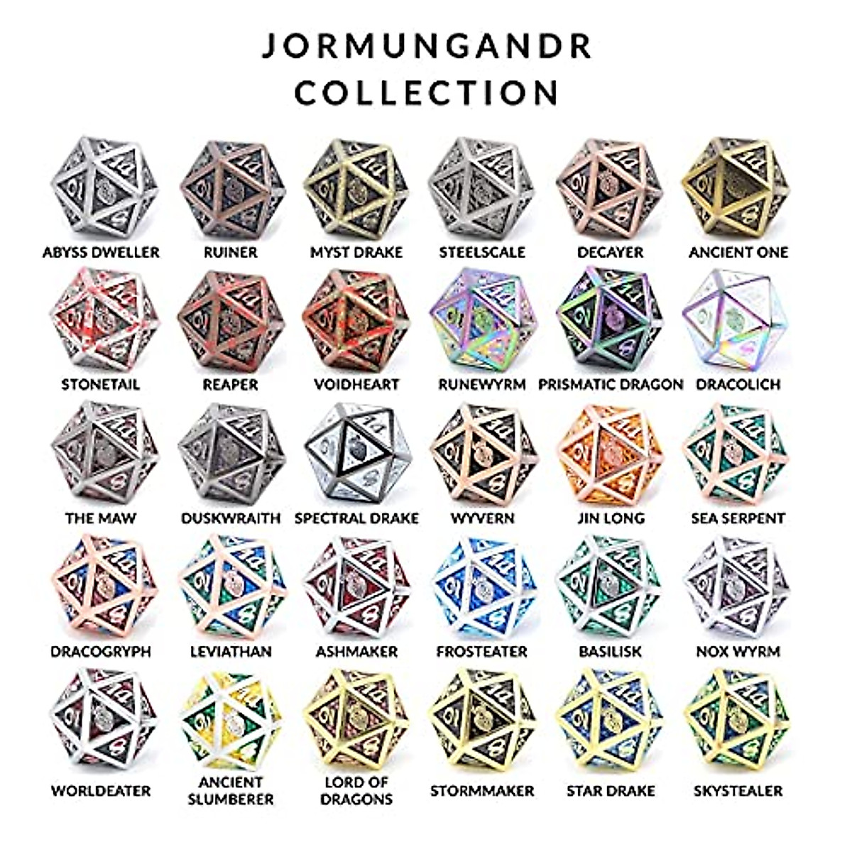 HEIMDALLR Metal DND Dice Set 7 pcs - Dragonhide Design, 16mm Size, Logo on D20; Metal Dice Set & Dice Box; D&D Dice Set D&D (Dungeons and Dragons Dice Set) - Jormungandr Series (Stonetail)