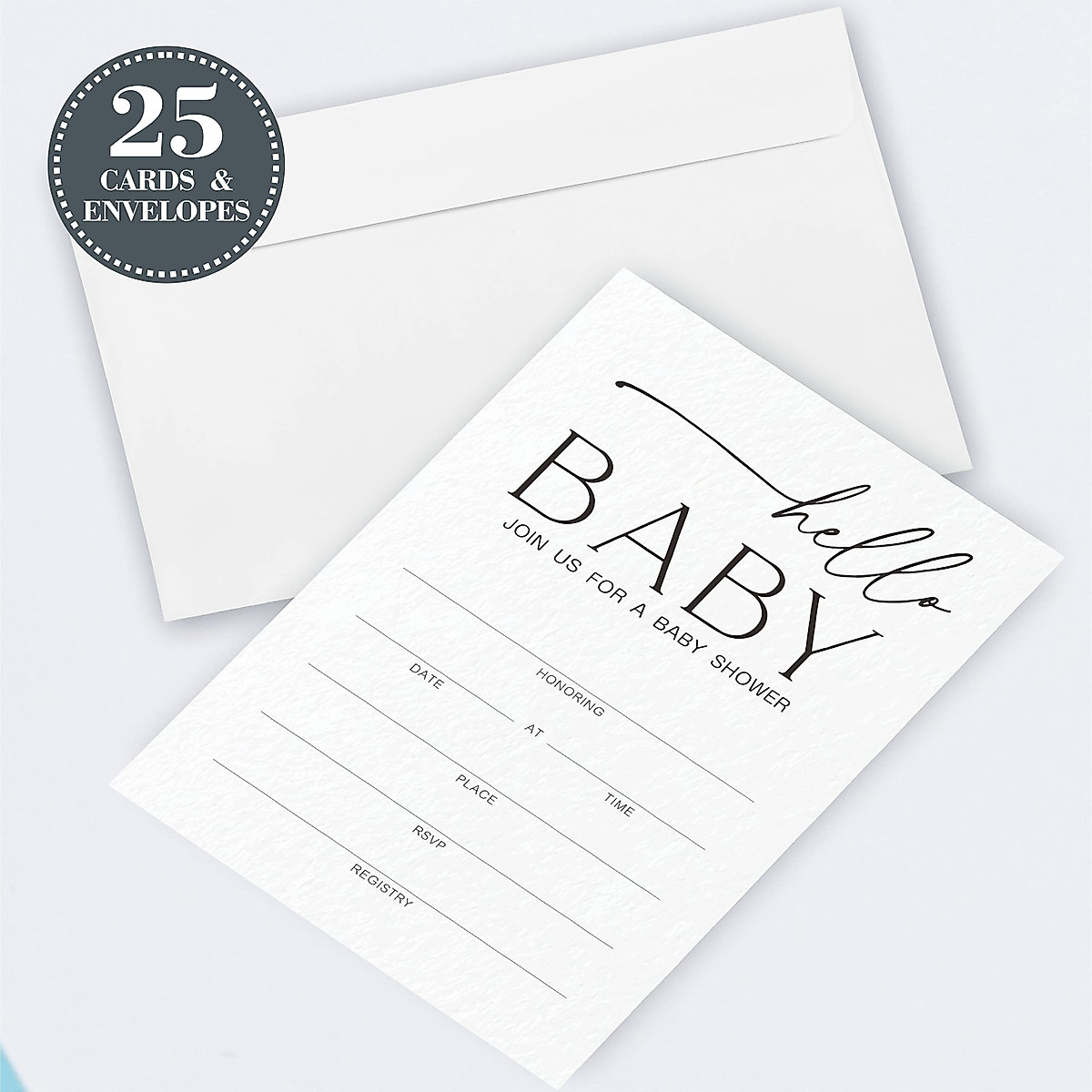 JCVUK Set of 25 Baby Shower Invitations with Envelopes, Diaper Raffle Tickets and Baby Shower Book Request Cards, Hello Baby, Modern Minimalist Theme Gender Reveal Party For Boys or Girls(YQKTZ-A09)