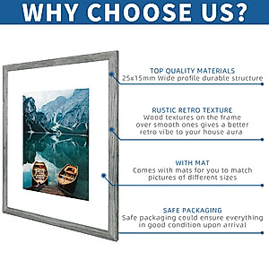 Hongkee 16x20 Frames Set of 2, Rustic Grey Wood Style - Display 16 x 20 Picture without Mat or 11x14 Picture with Mat, Wall Mounting Horizontal and Vertical